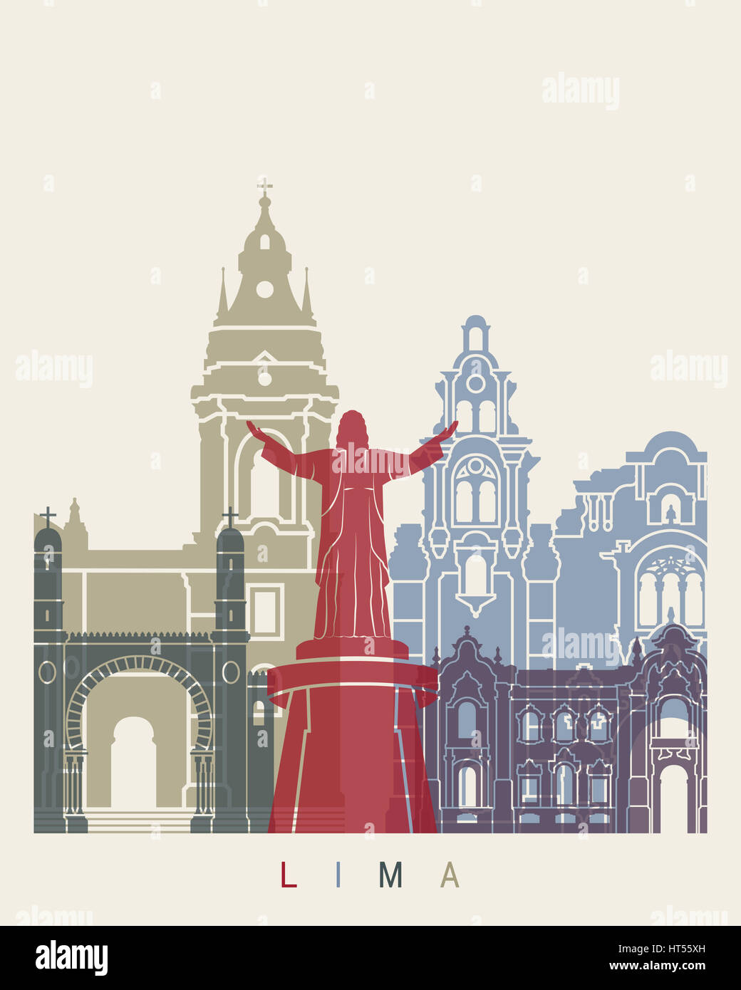 Lima skyline poster in editable vector file Stock Photo - Alamy