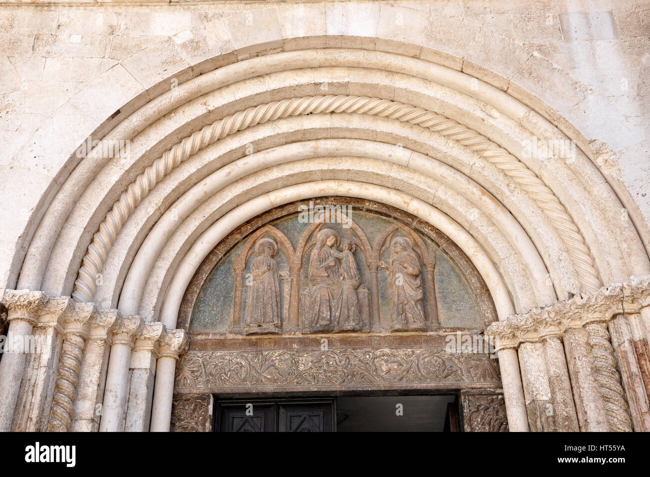 Bas relief with sculpted Biblical motifs on a church. Zadar, Croatia ...