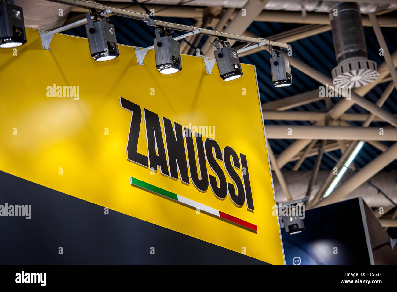 Moscow, Russia - February, 2016: Zanussi company logo on the wall ...