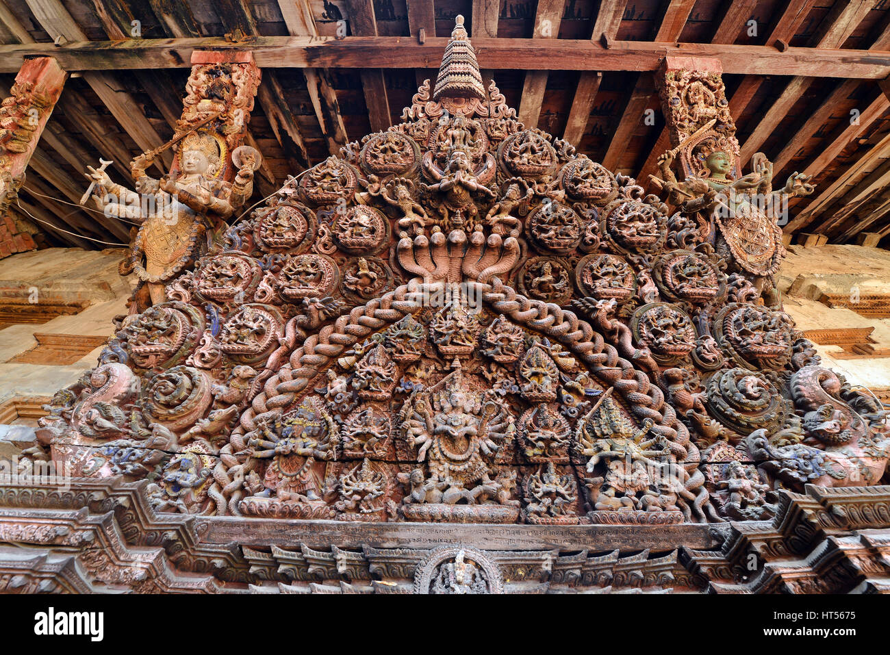 Sophisticated wooden carving on the hindu temple in Kathmandu, Nepal ...