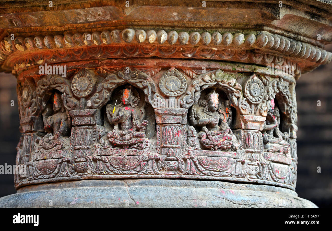 Carved stone figures on a public Hindu temple, Kathmandu, Nepal Stock ...