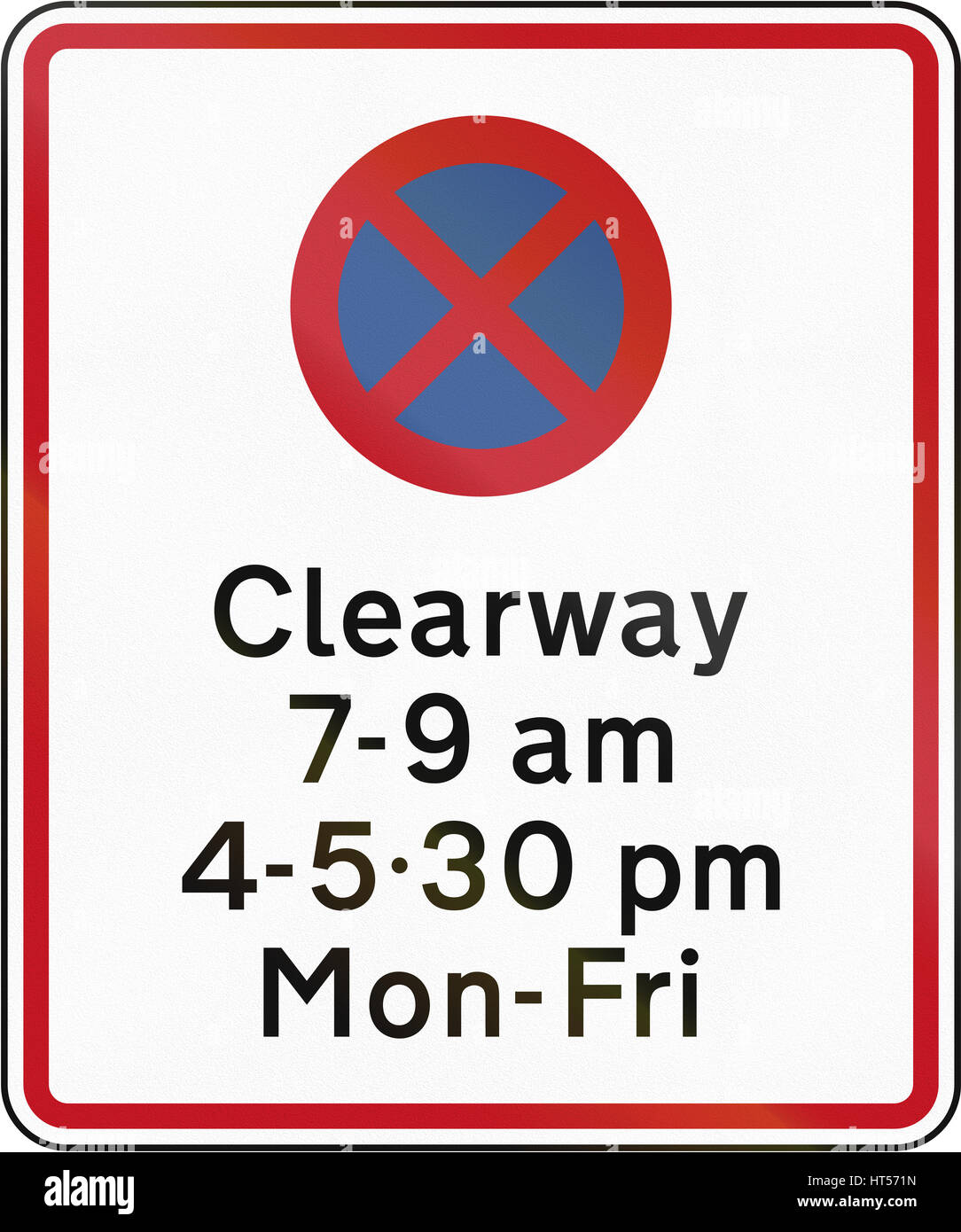 New Zealand road sign RP-3.5 - Clearway (No Stopping) during time ...