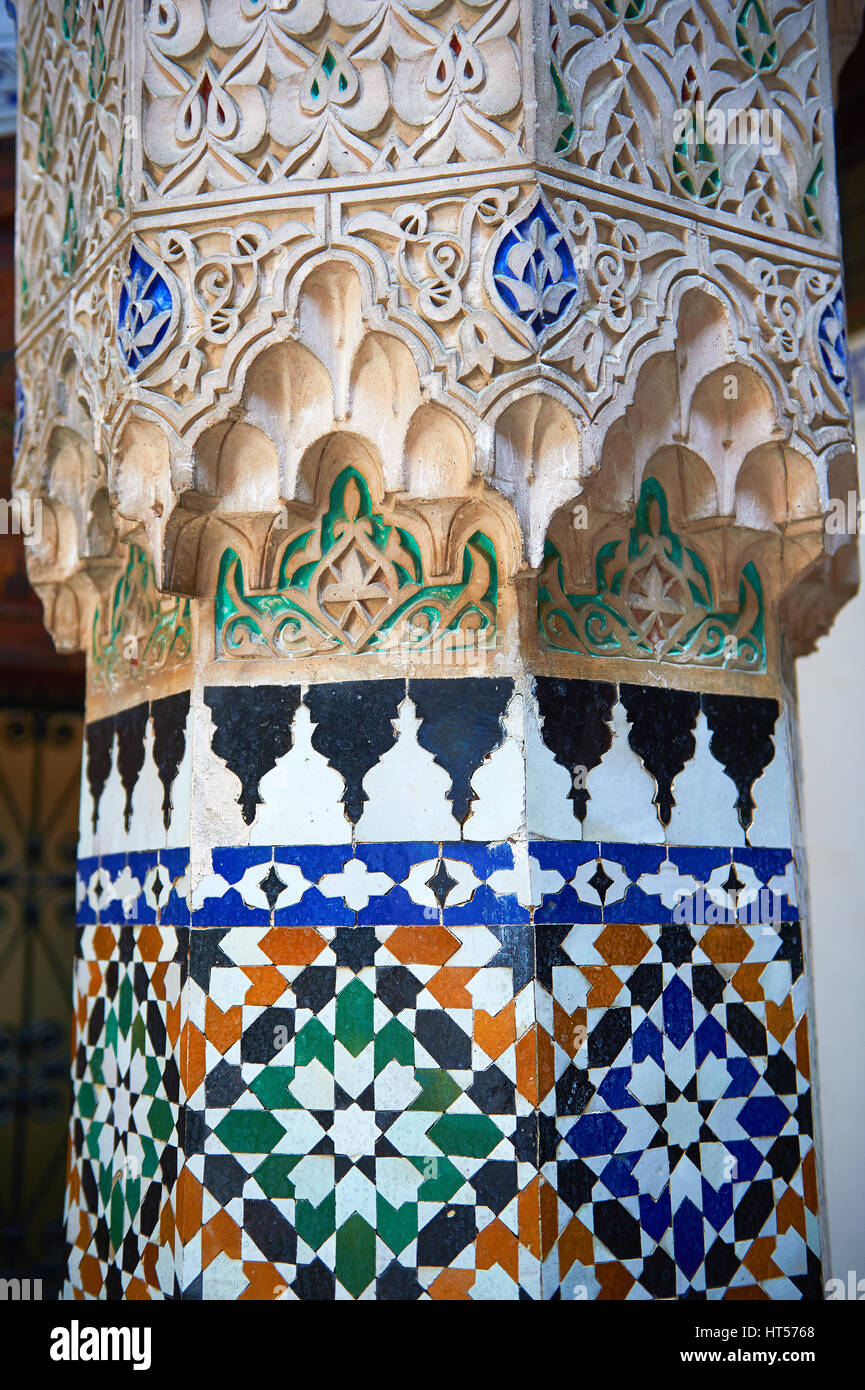 Arabesque Moorish plasterwork column capitals of the Dar Jamai Museum a ...