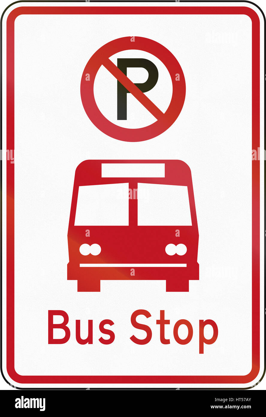 New Zealand road sign RP-5 - No Parking in the bus bay Stock Photo - Alamy