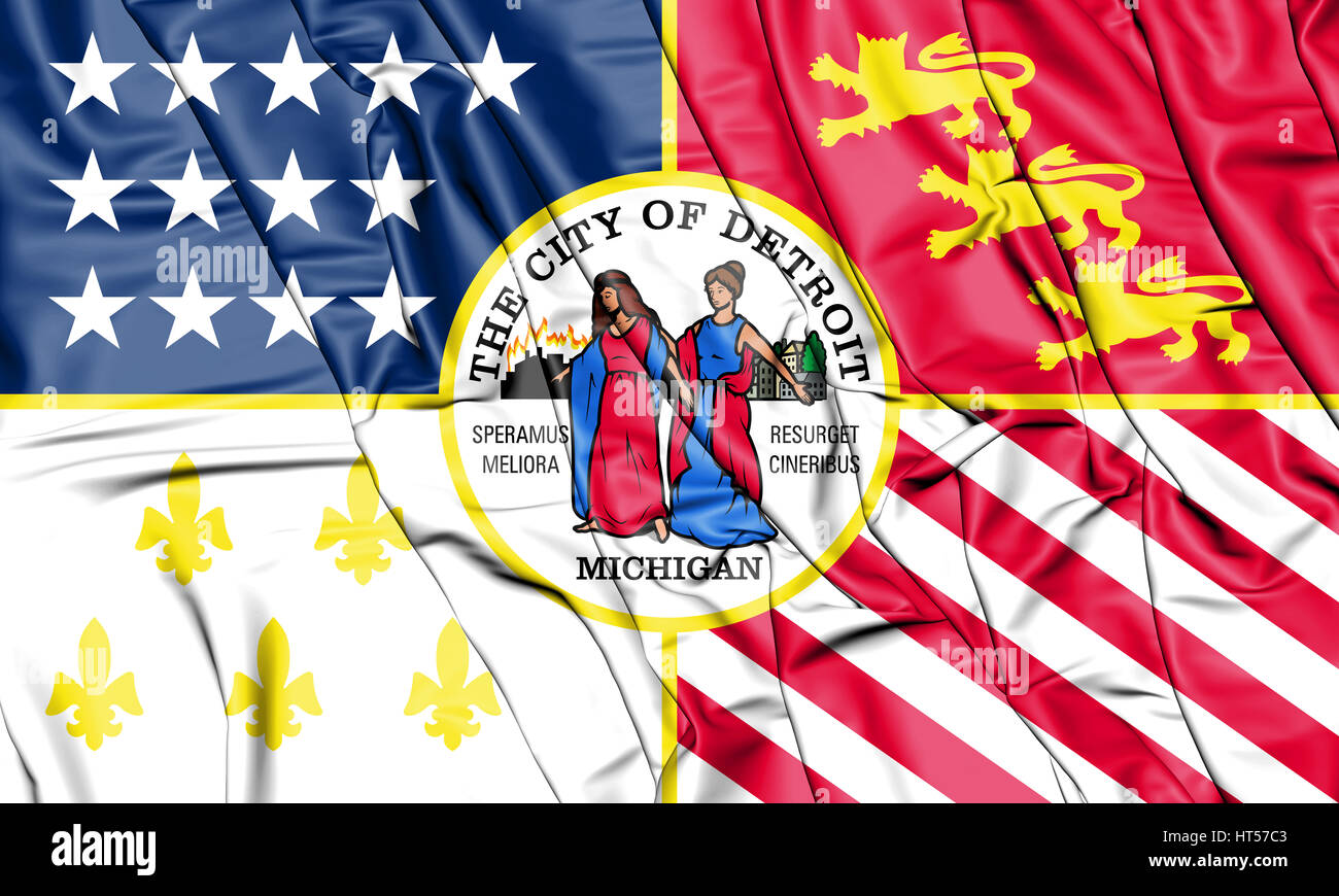 3D Flag of Detroit (Michigan), USA. 3D Illustration Stock Photo - Alamy