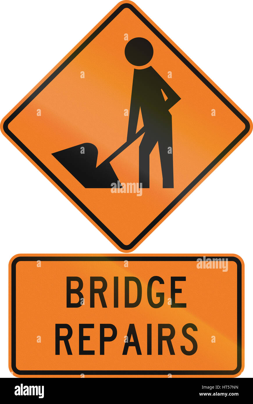 Road sign assembly in New Zealand - Bridge repairs Stock Photo - Alamy