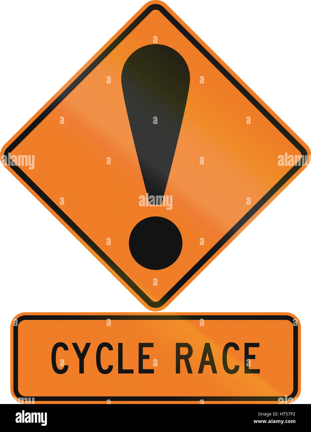 Road sign assembly in New Zealand - Cycle race Stock Photo - Alamy
