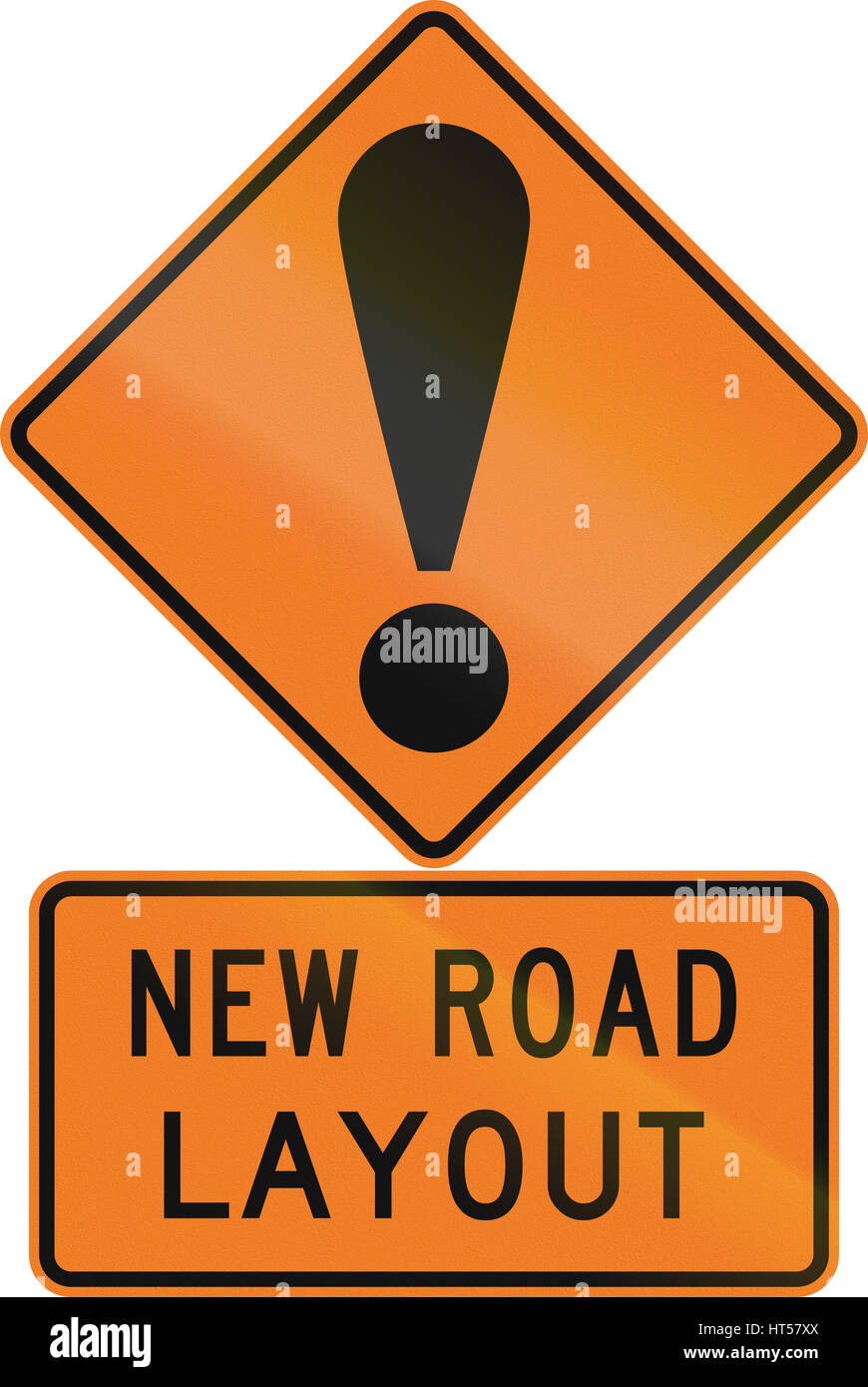 Road sign assembly in New Zealand - New road layout Stock Photo - Alamy