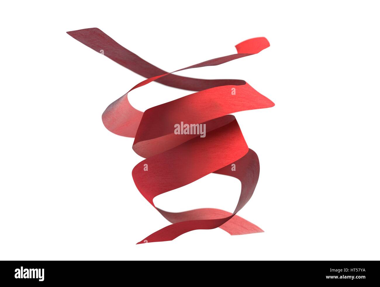 red ribbon fly and bend on a white 3d render Stock Photo - Alamy
