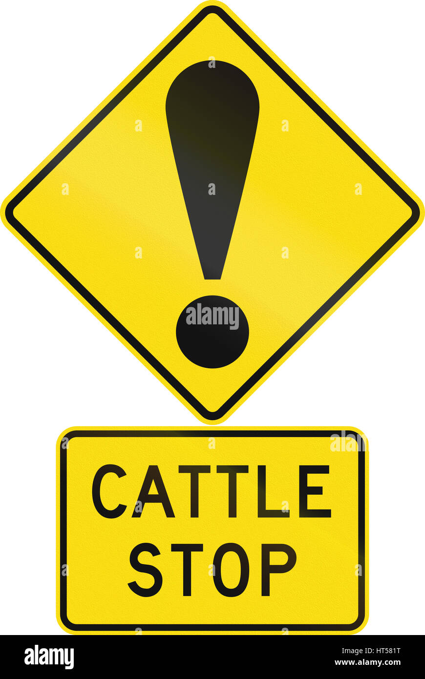 Road sign assembly in New Zealand - Cattle stop Stock Photo - Alamy