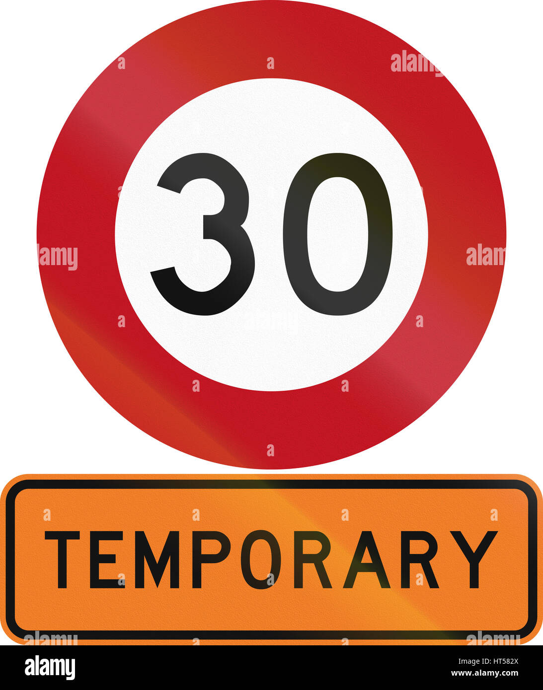 Road sign assembly in New Zealand - Temporary speed limit Stock Photo ...