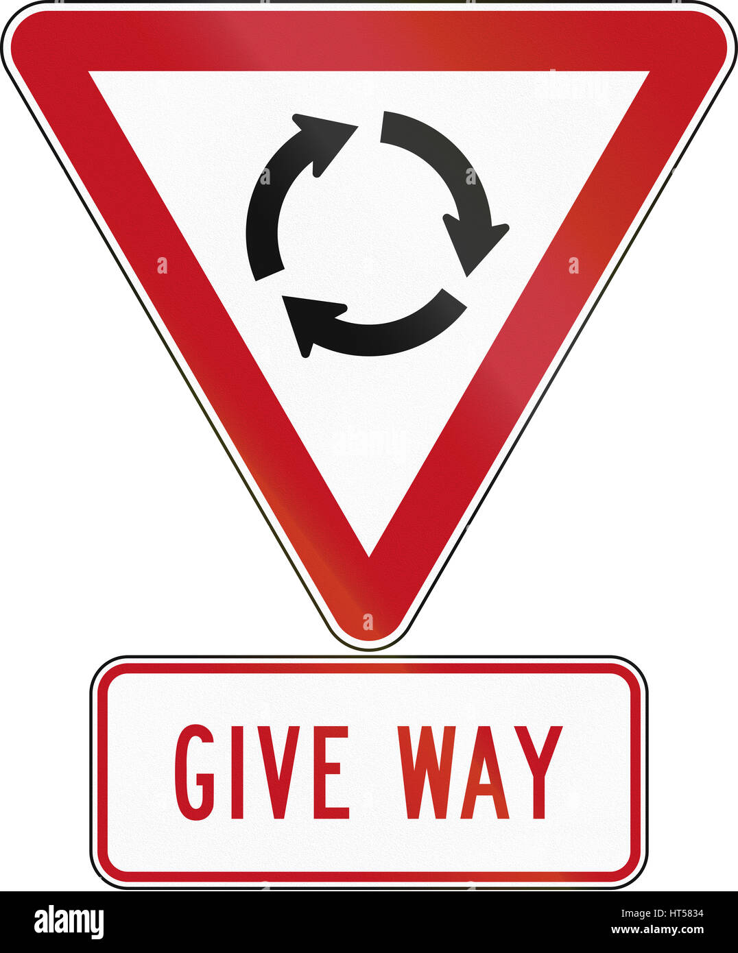 New Zealand road sign assembly - Give Way at Roundabout Stock Photo - Alamy