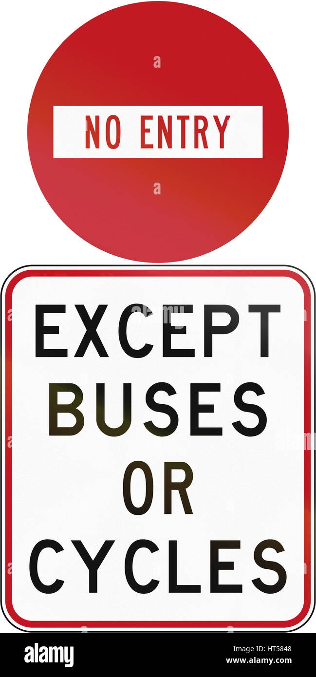 Road sign assembly in New Zealand - No entry except Stock Photo - Alamy