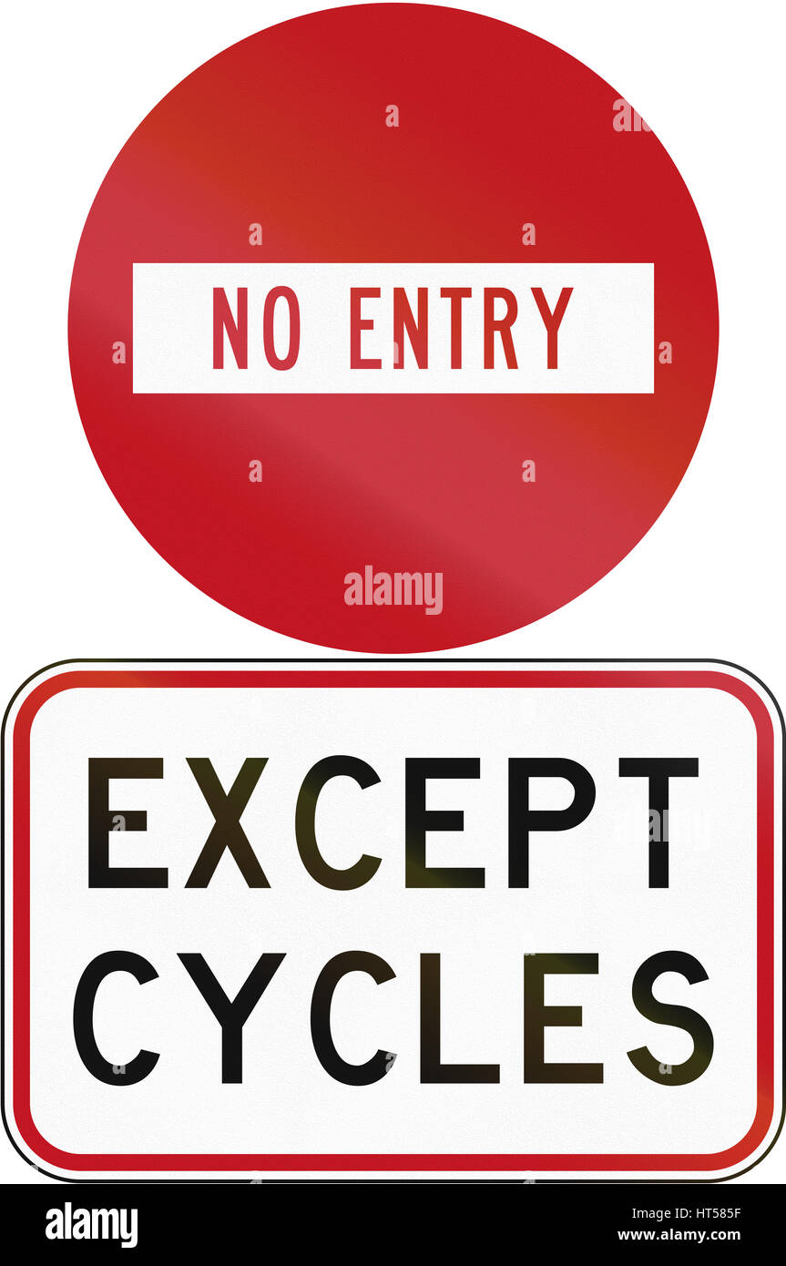 Road sign assembly in New Zealand - No entry except Stock Photo - Alamy