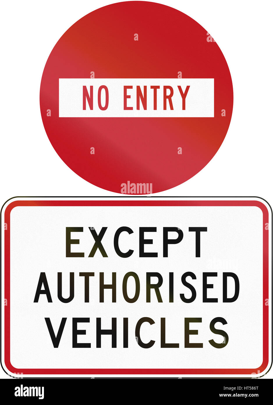 Road sign assembly in New Zealand - No entry except Stock Photo - Alamy