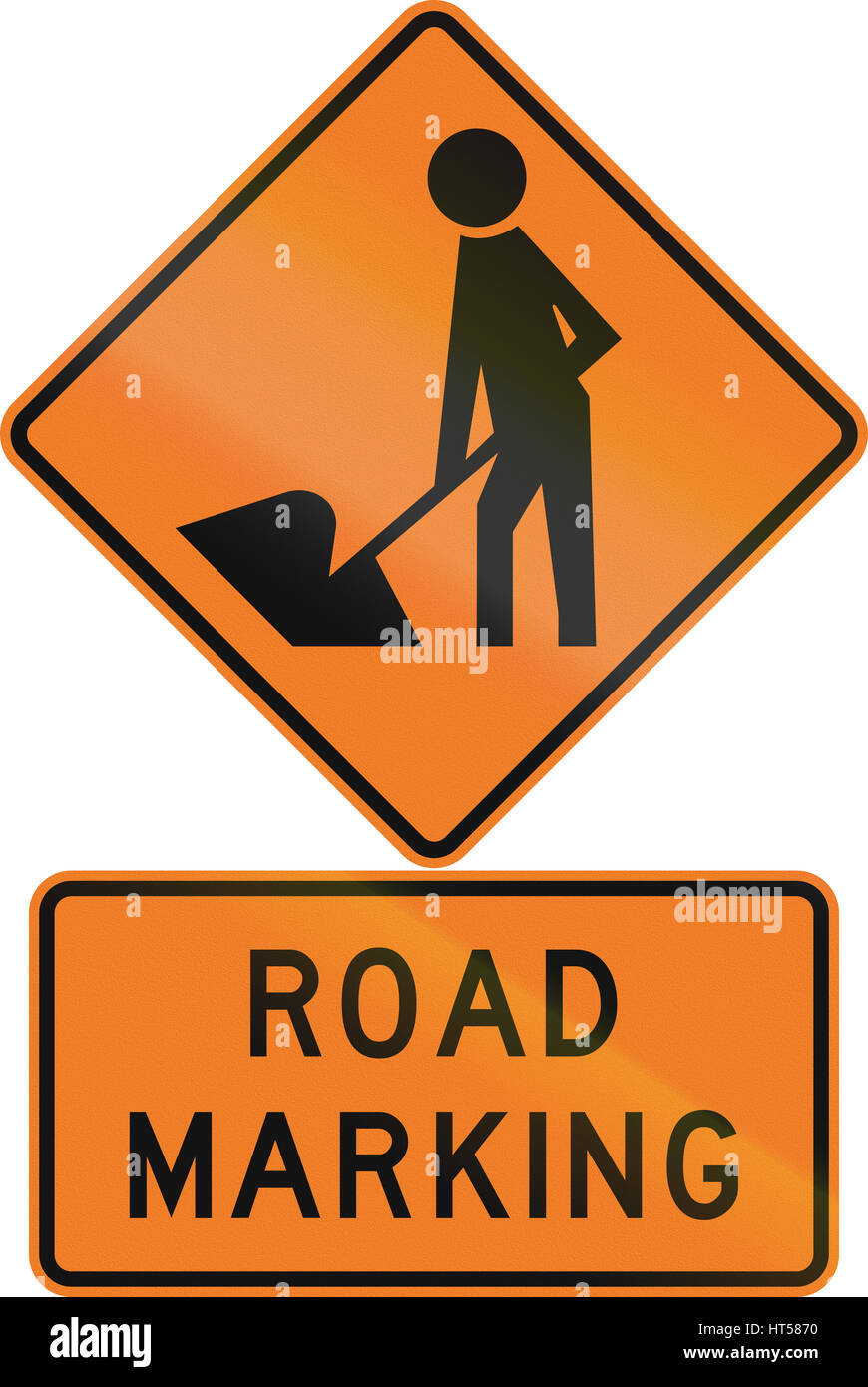 Road sign assembly in New Zealand - Road marking Stock Photo - Alamy