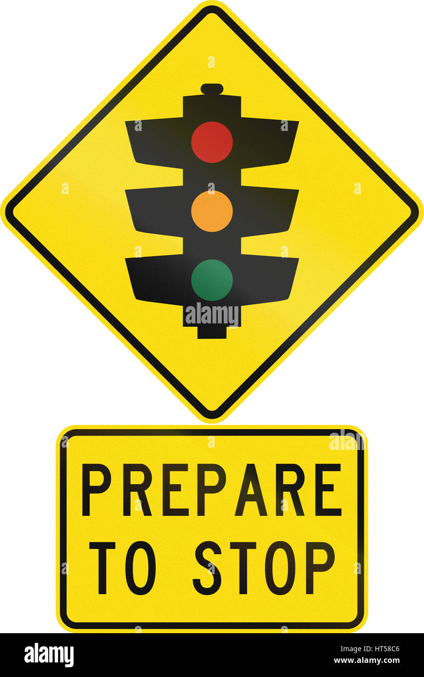 Road sign assembly in New Zealand - Prepare to stop Stock Photo - Alamy
