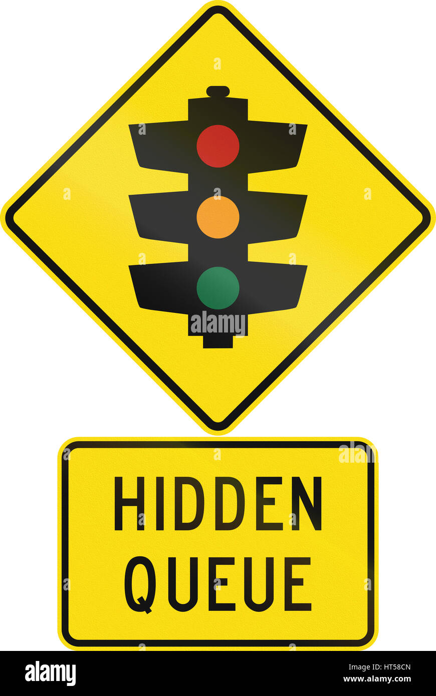 Road sign assembly in New Zealand - Hidden queue Stock Photo - Alamy