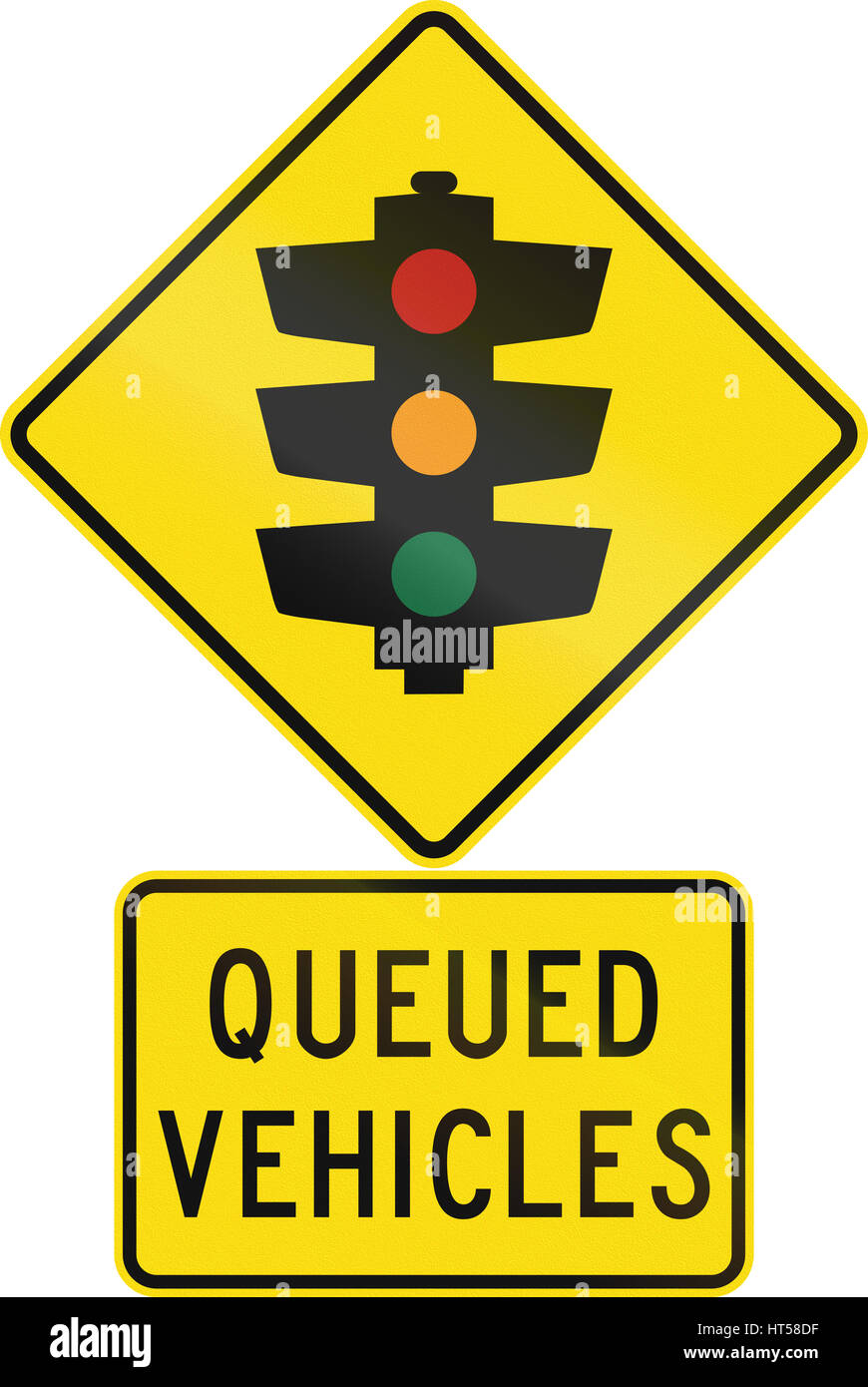 Road sign assembly in New Zealand - Queued vehicles Stock Photo - Alamy