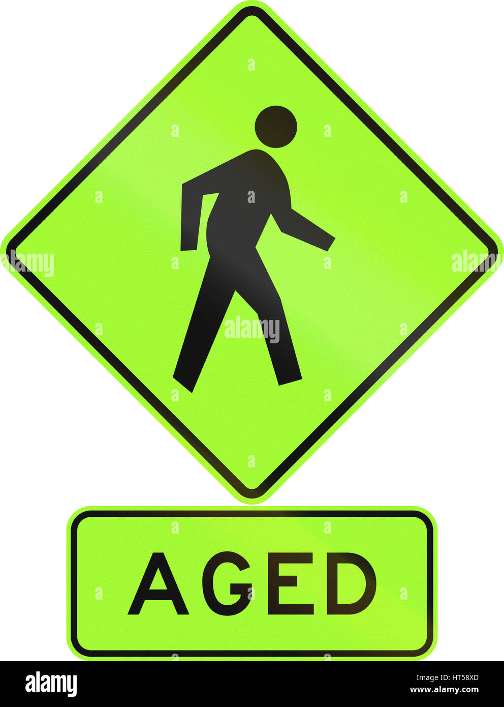 Road sign assembly in New Zealand - Aged pedestrians, fluorescent ...