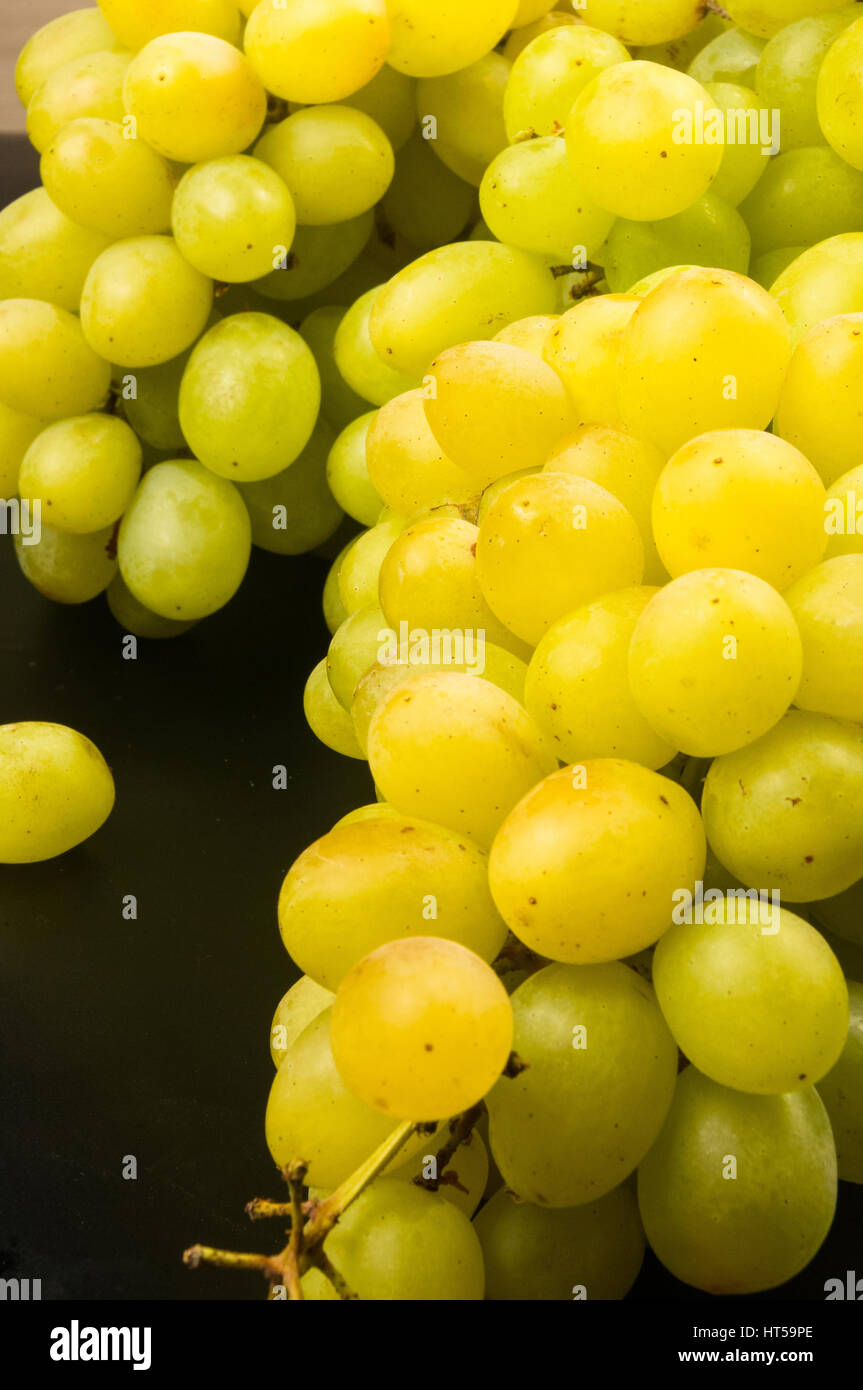 Large grapes cluster amber color on black background Stock Photo - Alamy