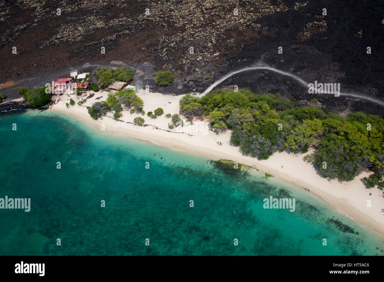 Aerial view of Mahaiula Beach on the west coast of Big Island, Hawaii ...
