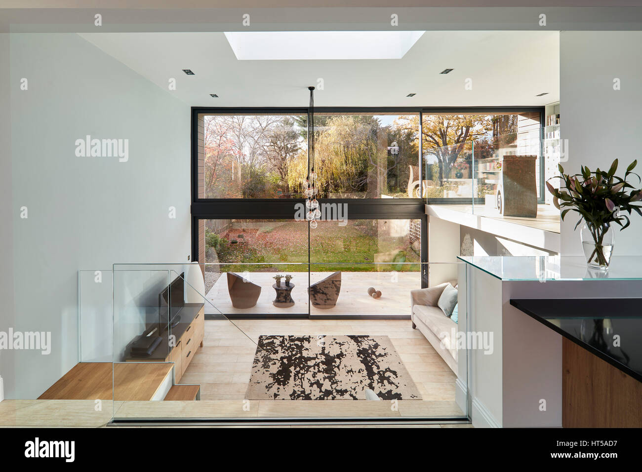 Square view from kitchen to glass wall. Private Home, Kingston upon ...