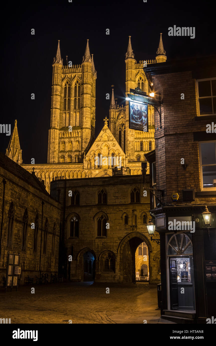 A view of the magnificent Lincoln Cathedral with Exchequer Gate and the ...