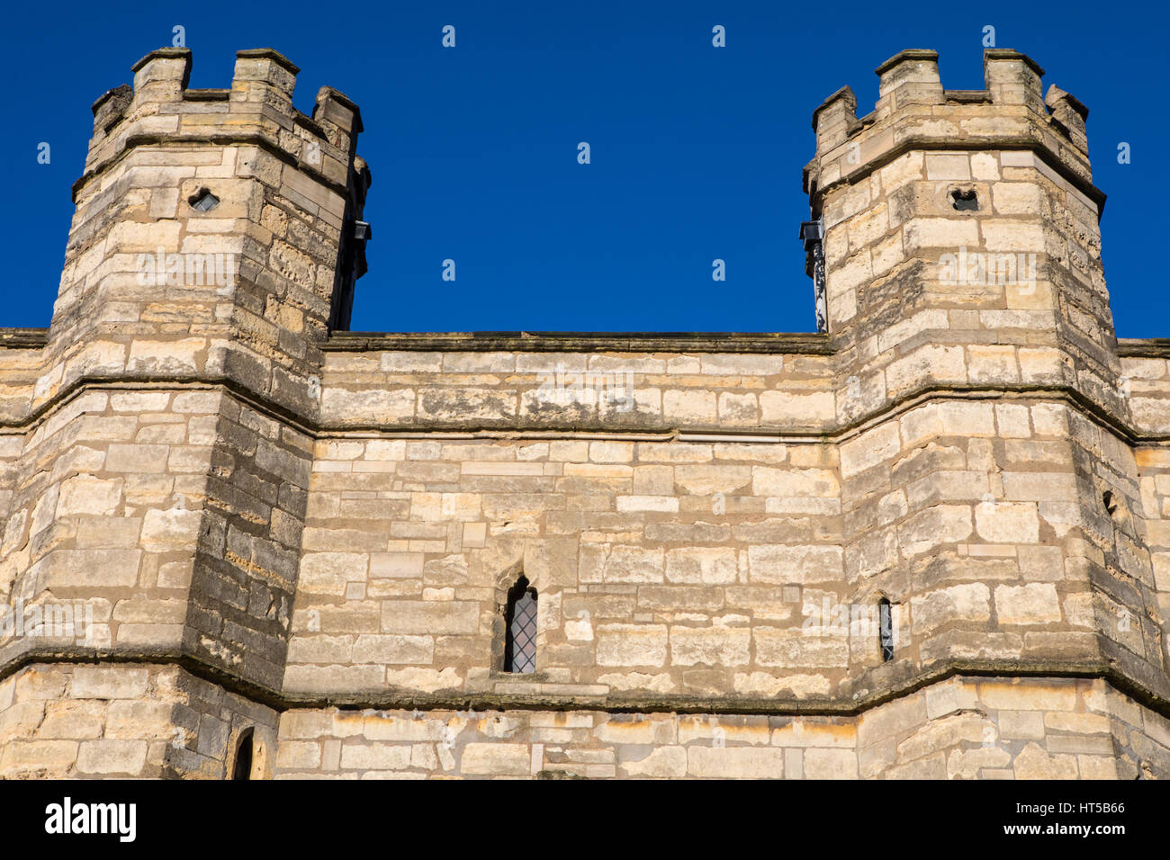 A close-up shot of the turrets of Exchequer Gate in Lincoln, UK Stock ...