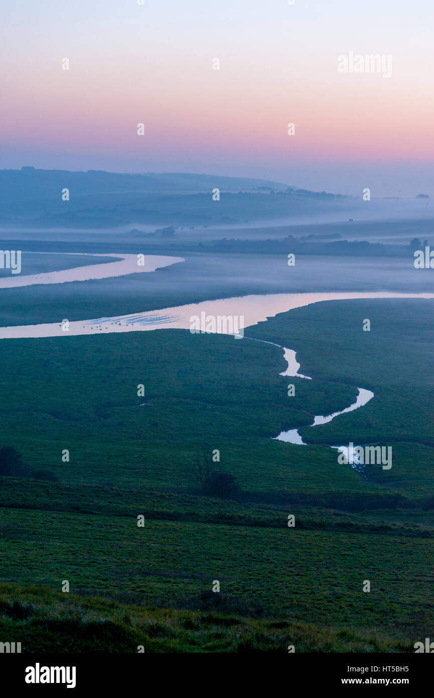 Cuckmere Haven in East Sussex at sunset on an autumn evening Stock ...