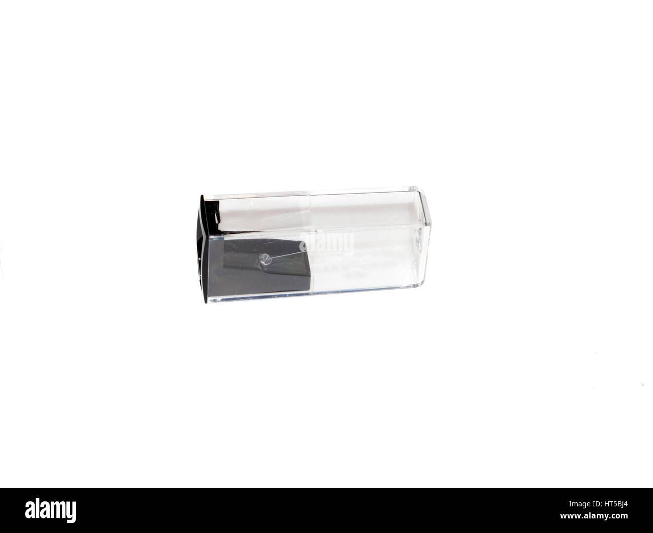 black pencil sharpener with waste container, isolated on white ...