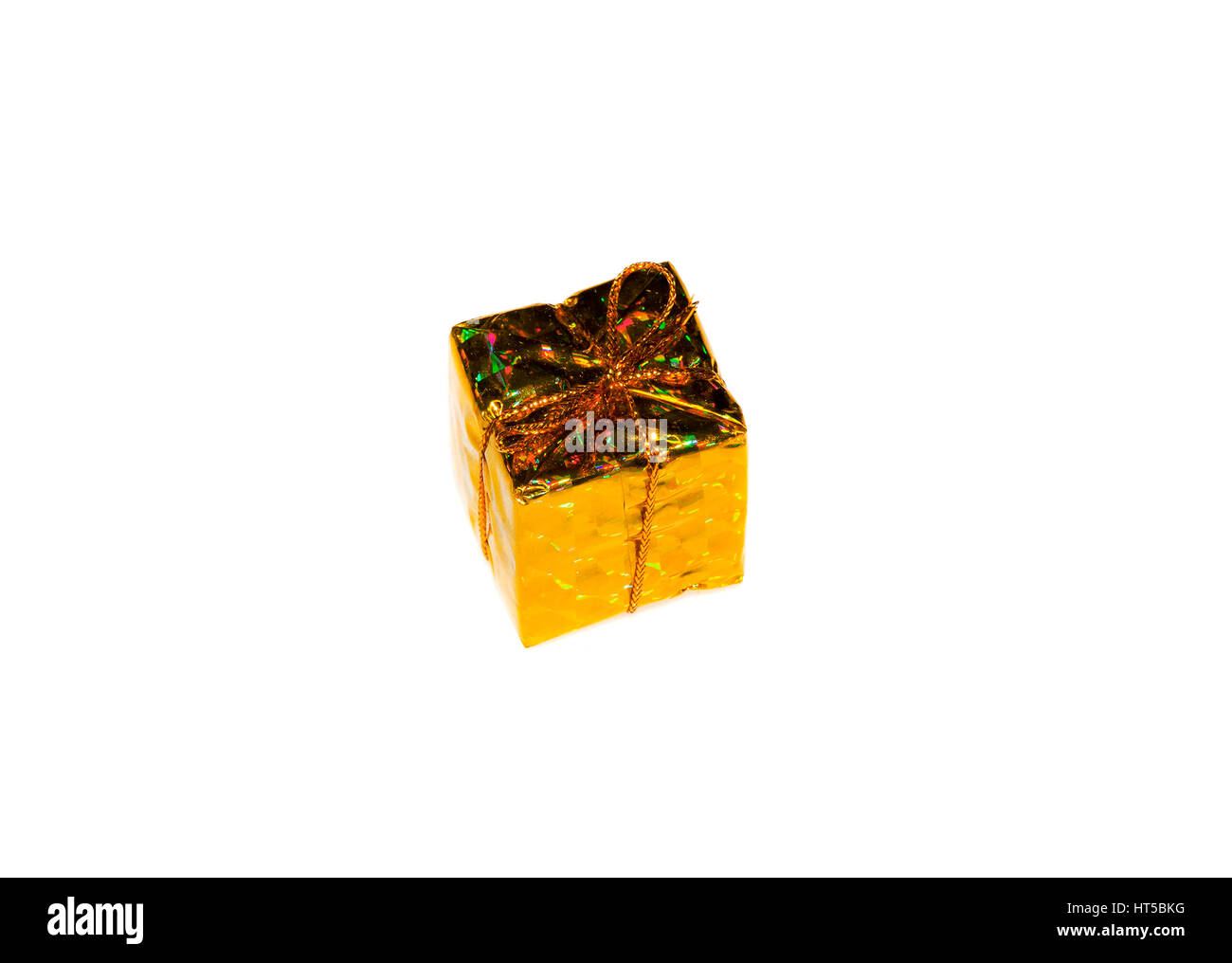 One Christmas gift box and ribbon over a white background Stock Photo ...