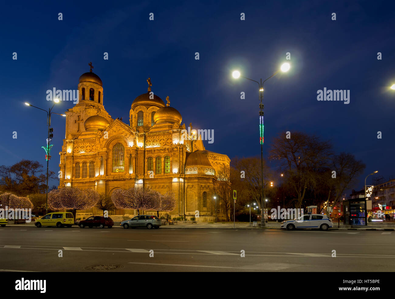 The Cathedral of the Assumption in Varna. illuminated at night.one of ...