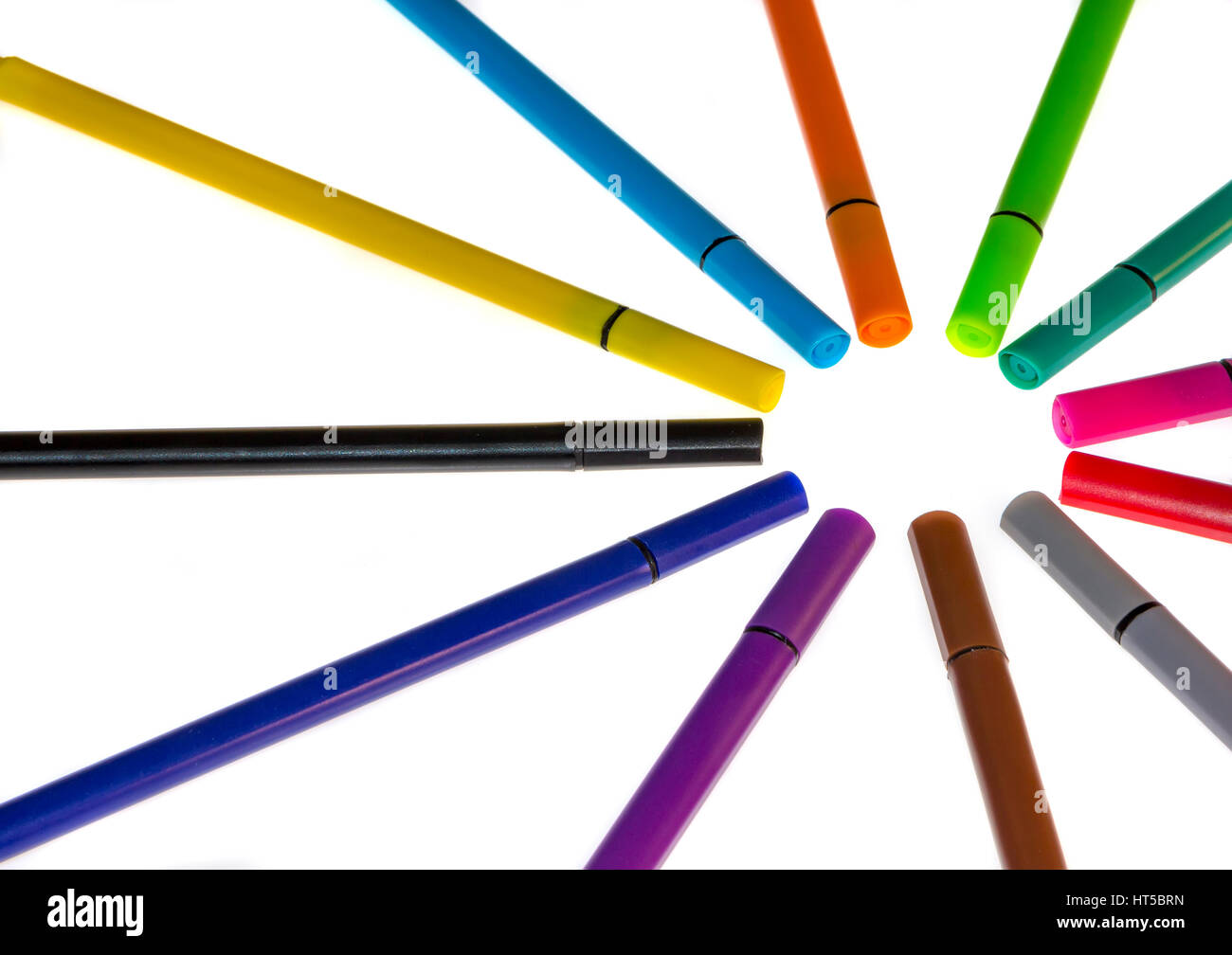 The many color pens in white background. Isolated Stock Photo - Alamy