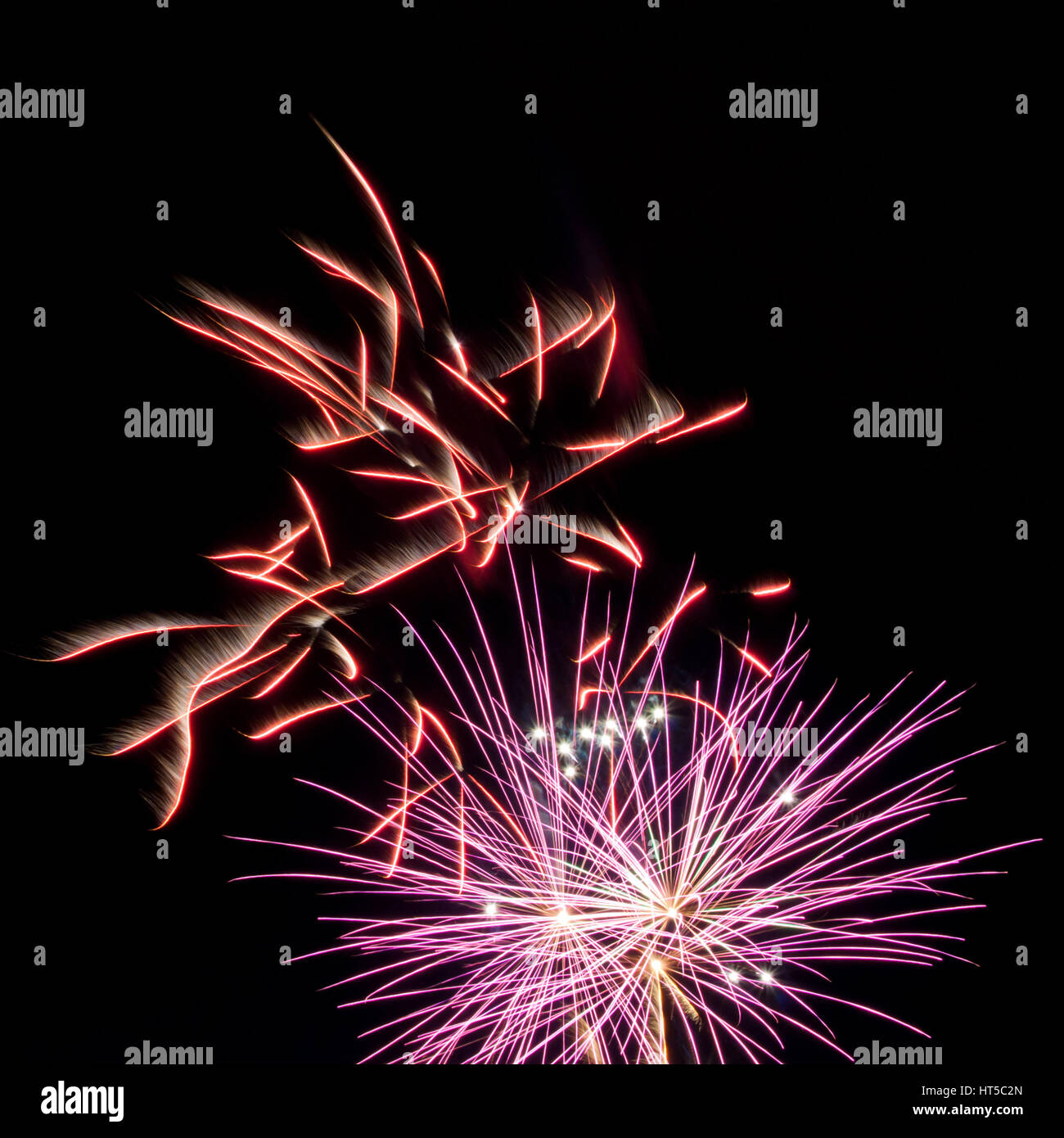 red and purple fireworks on black background Stock Photo - Alamy