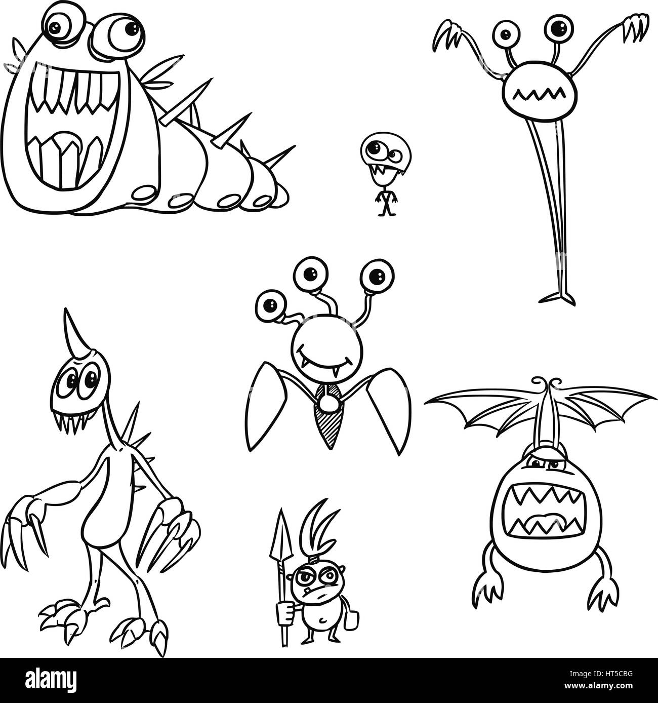 Set03 of cartoon vector doodle monsters Stock Vector Image & Art - Alamy