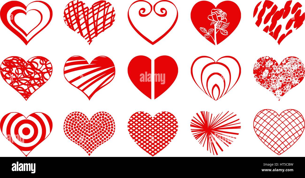 Set02 of vector valentine heart icons drawings doodles in red color ...