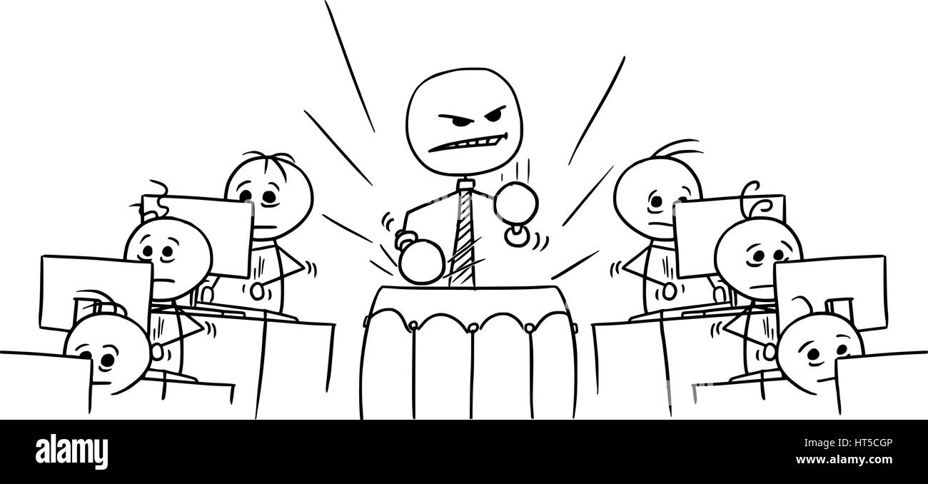 Cartoon vector doodle stickman boss is playing large drum to force ...