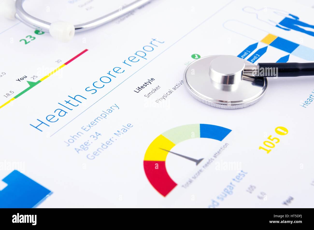 Health condition score report. Stethoscope on medical background Stock ...