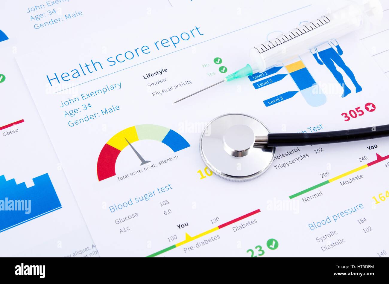 Health condition score report. Stethoscope on medical background Stock ...
