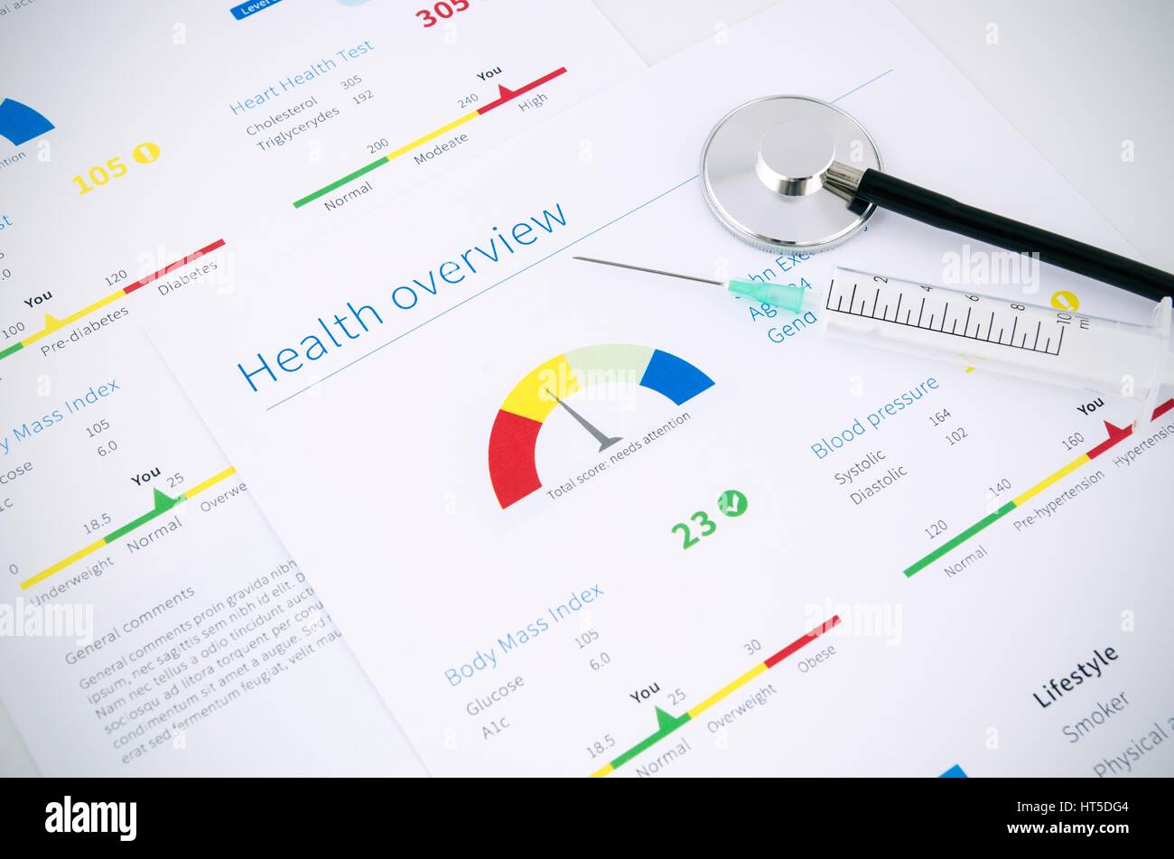Health condition score report. Stethoscope on medical background Stock ...