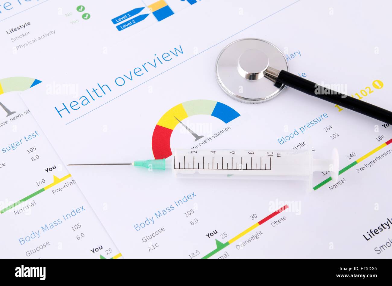 Health condition score report. Stethoscope on medical background Stock ...
