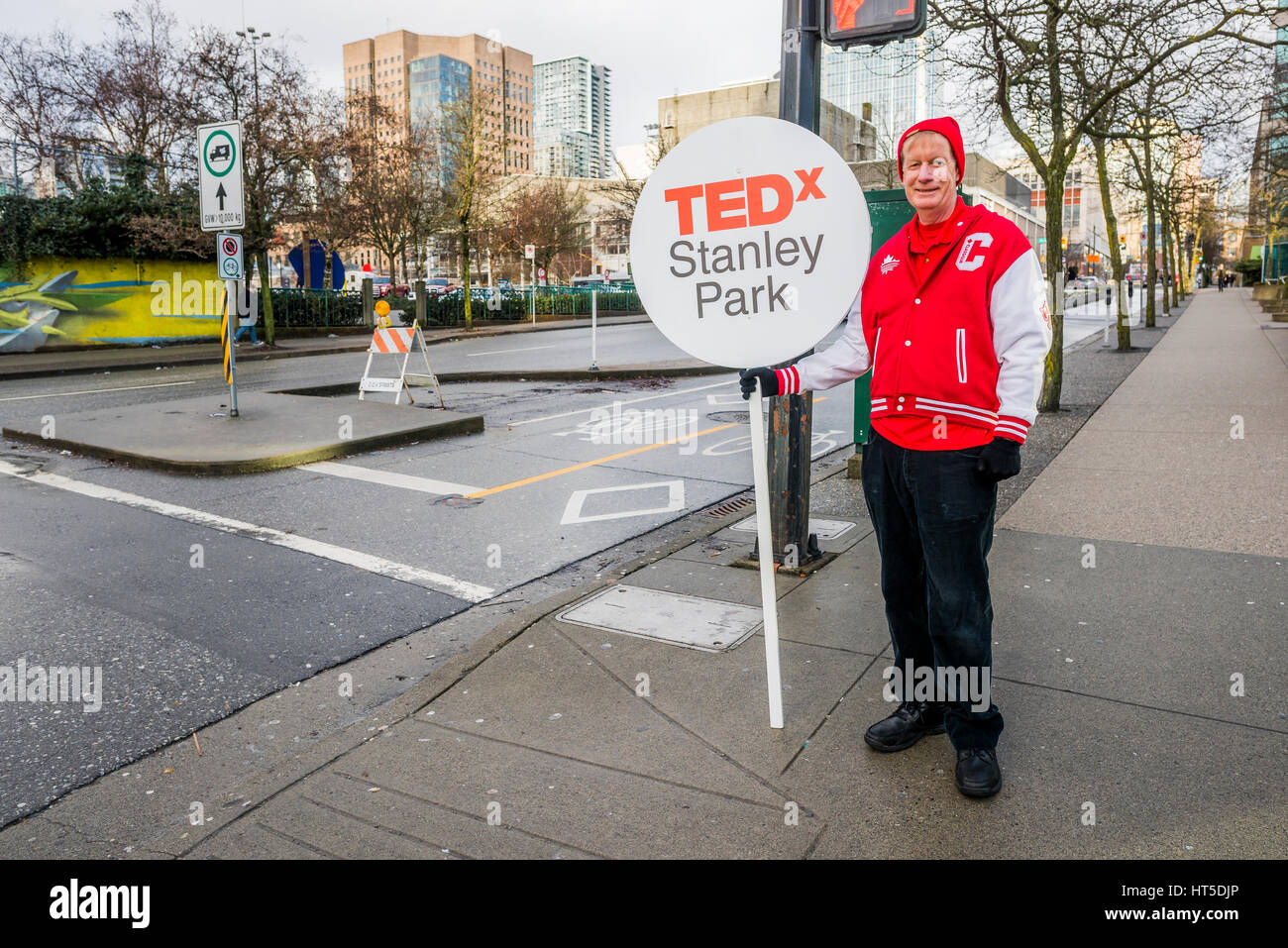 Man with lollipop sign advertising TedTalks Ted X Conference, Vancouver ...