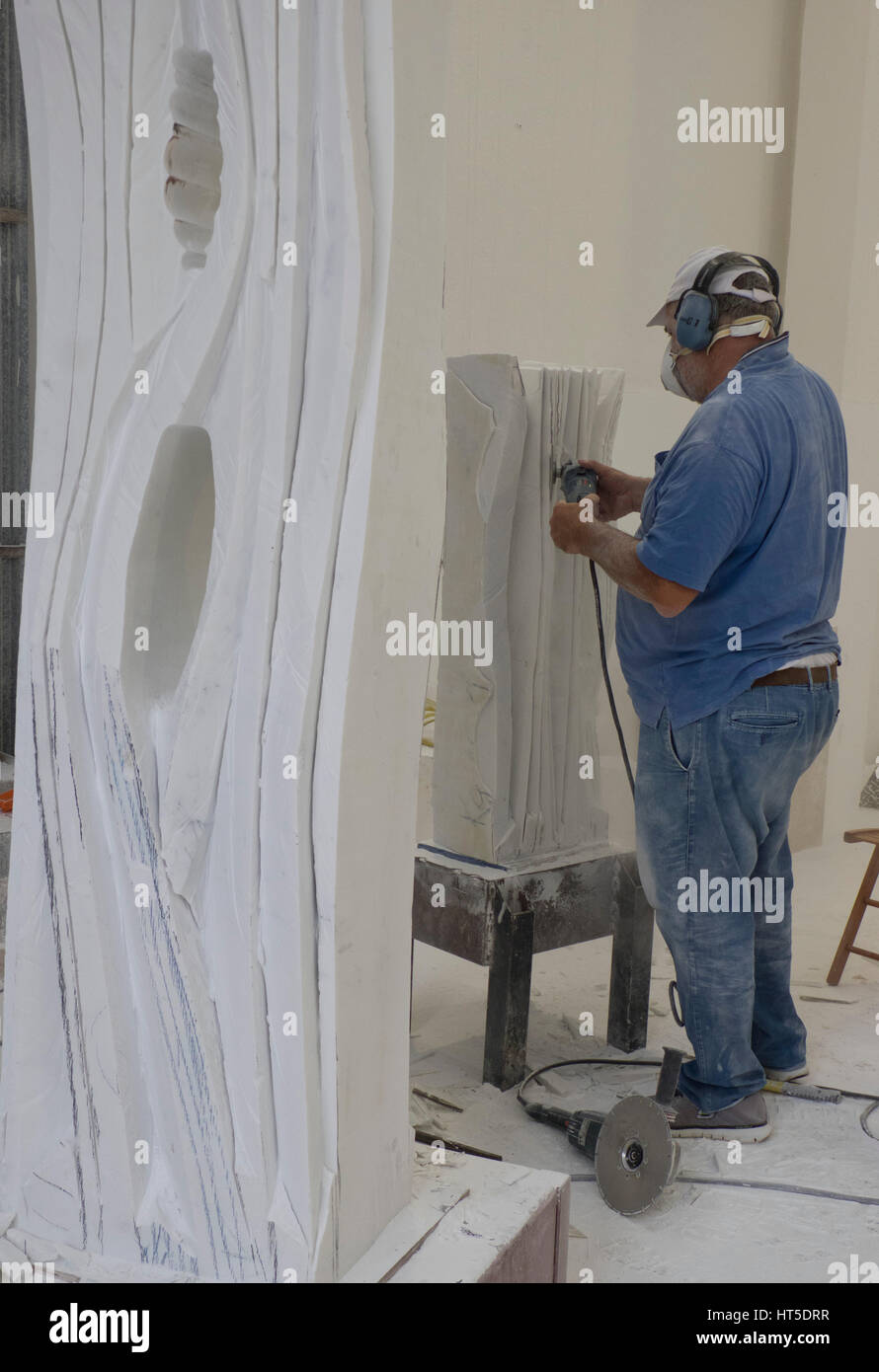 Sculptor Pablo Atchugarry at work in his studio near Punta del Este ...