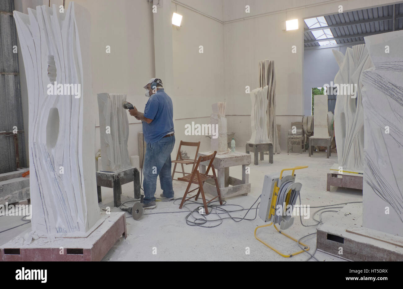 Sculptor Pablo Atchugarry at work in his studio near Punta del Este ...