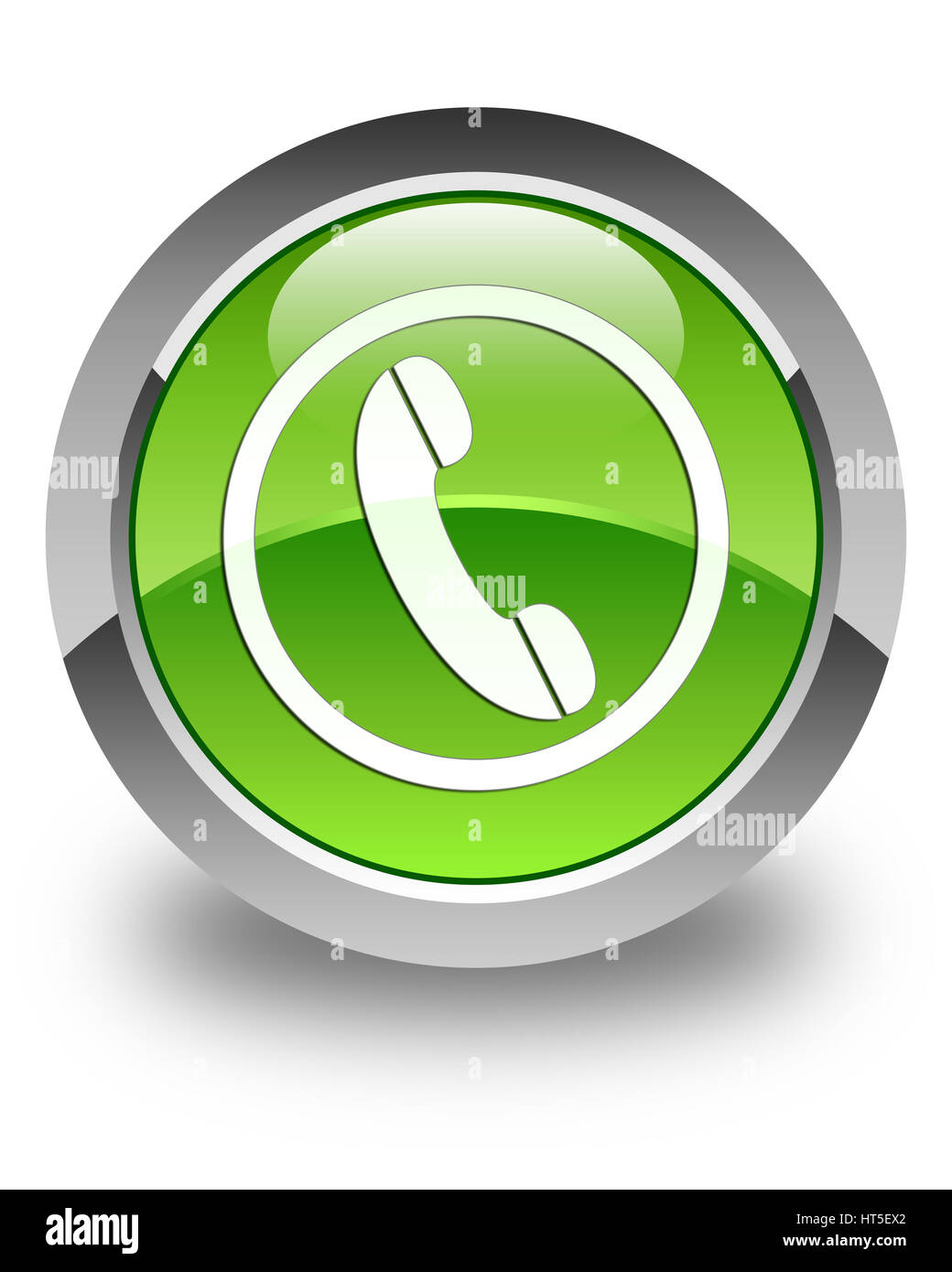 Phone icon isolated on glossy green round button abstract illustration ...