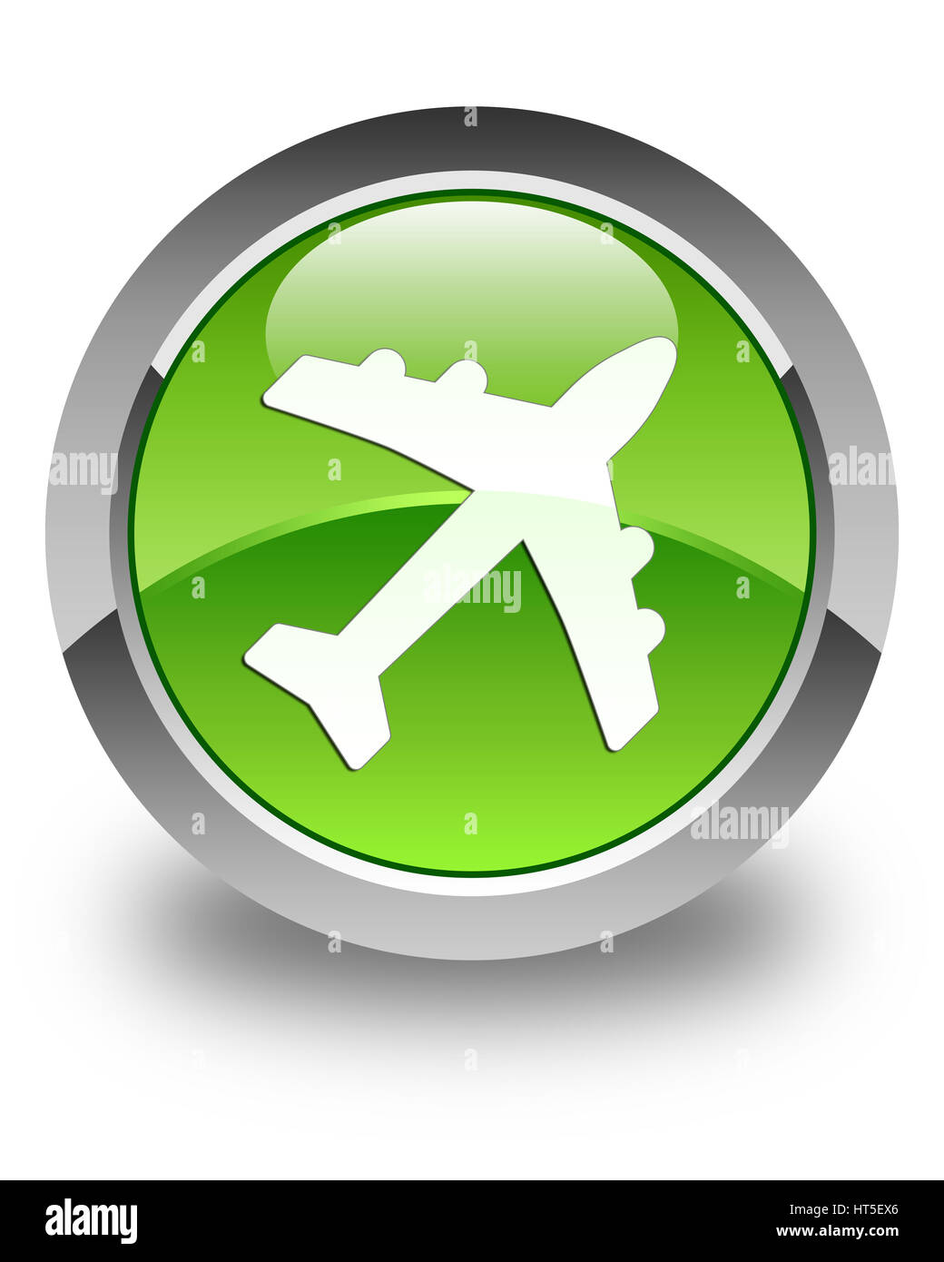 Plane icon isolated on glossy green round button abstract illustration Stock Photo - Alamy