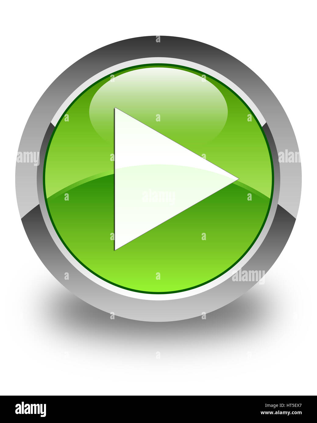 Play icon isolated on glossy green round button abstract illustration ...