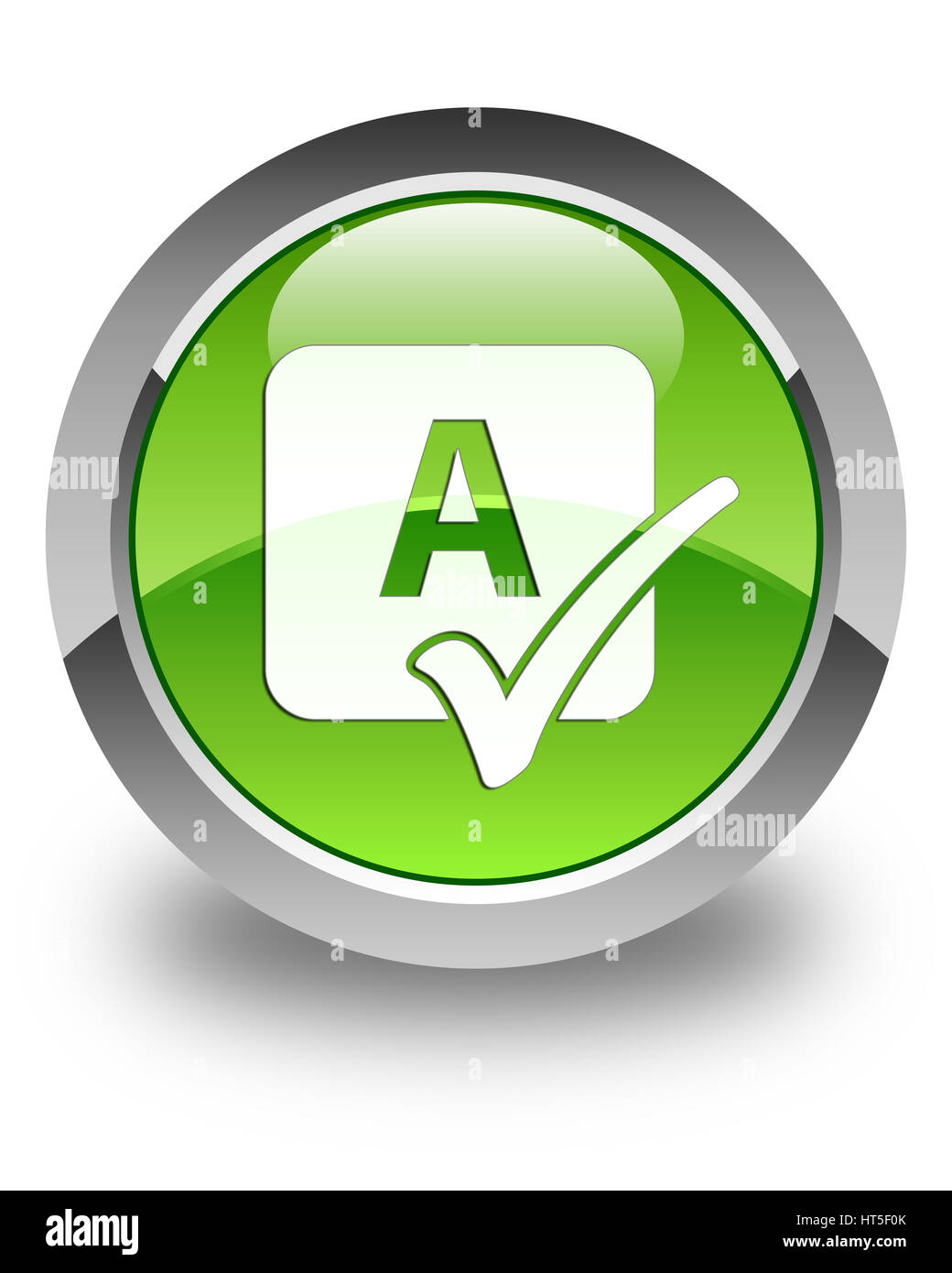 Spell check icon isolated on glossy green round button abstract ...
