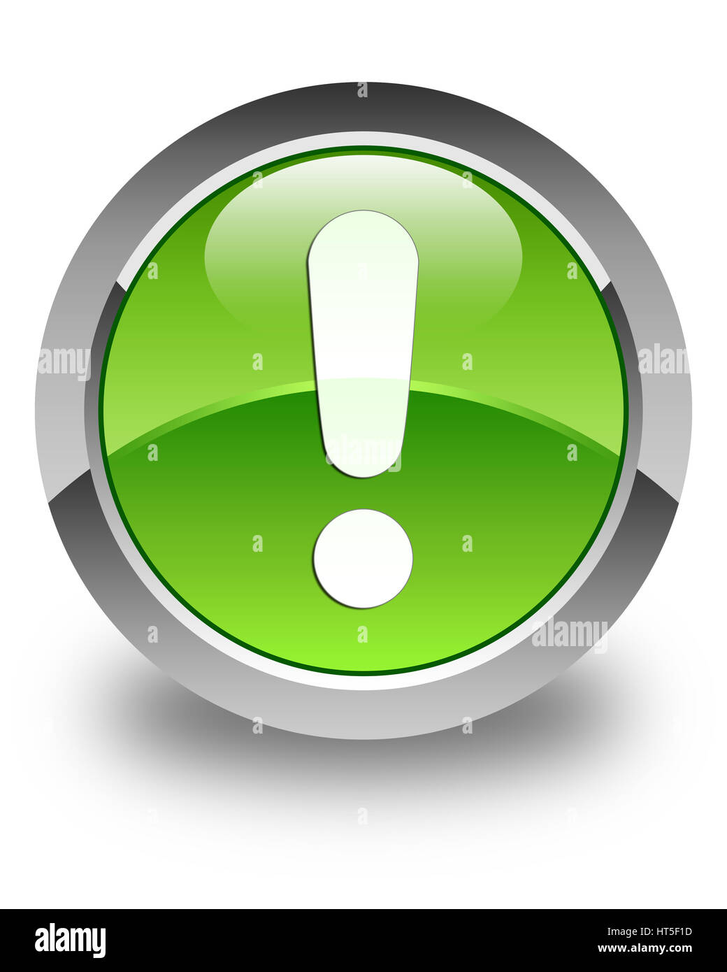 Exclamation mark icon isolated on glossy green round button abstract ...
